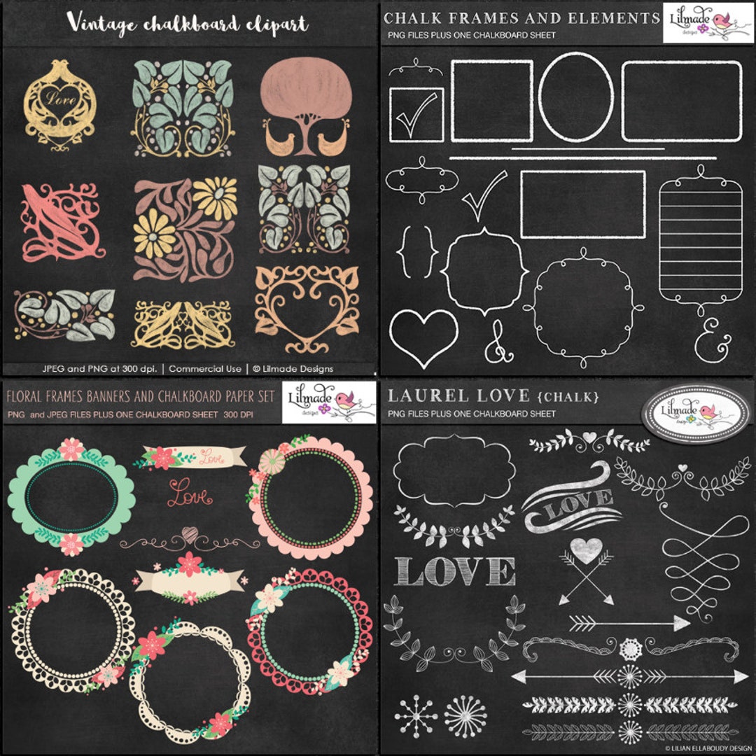 Chalkboard Clipart, Chalkboard Frames, Chalkboard Floral Clipart ...