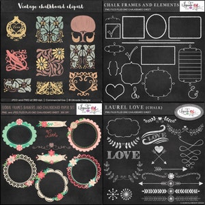 Chalkboard Clipart, Chalkboard Frames, Chalkboard Floral Clipart ...
