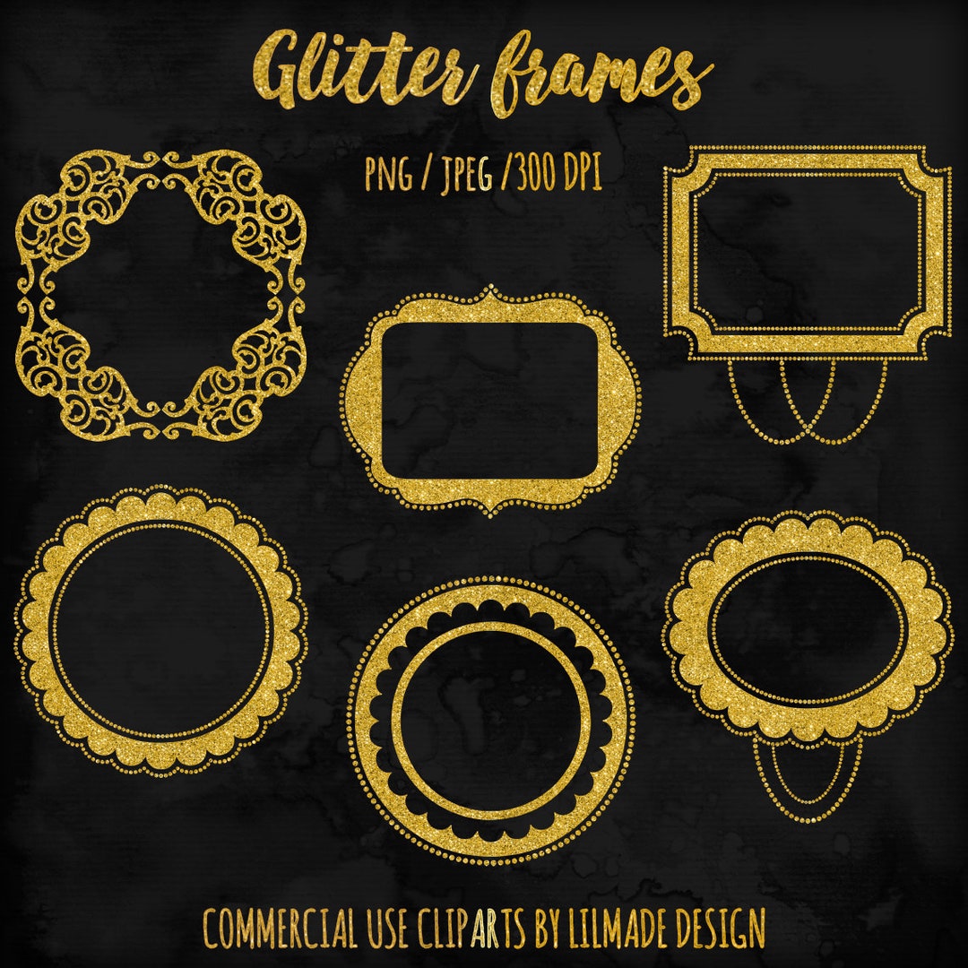 Gold Glitter Frames Clipart for Planner Design, Scrapbooking and ...