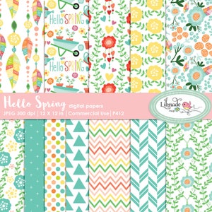 Spring Digital Paper, Spring Scrapbook Paper, Digital Paper, Patterned ...