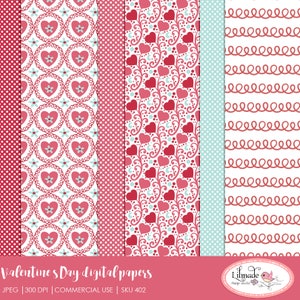 Valentine Digital Paper, Valentine Scrapbook Paper, Valentine Hearts ...