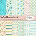 Teal Yellow and Coral Digital Papers Featuring Floral and Geometric ...