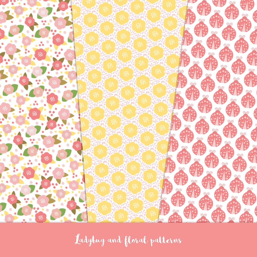 Spring Digital Paper, Lady Bug Paper, Chevron Paper, Floral Digital ...