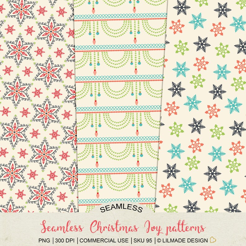 Seamless Christmas Digital Paper Pack, Christmas Lights Paper, Winter ...