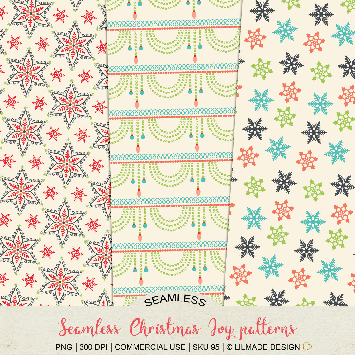 Seamless Christmas Digital Paper Pack, Christmas Lights Paper, Winter ...