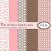 Pink and Brown Digital Paper Featuring Floral and Geometric Patterns ...