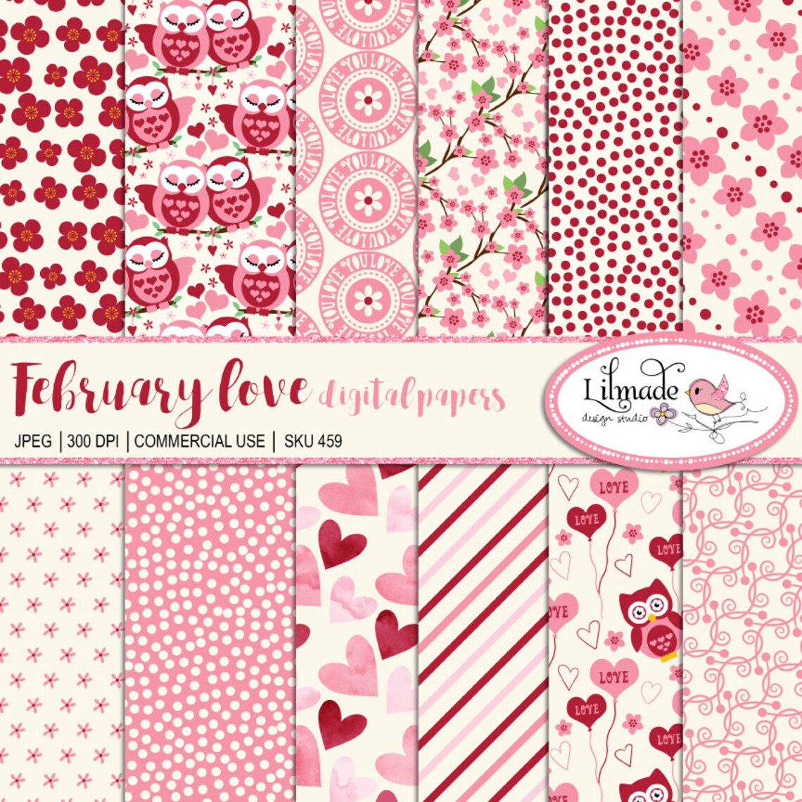Valentine's Day digital paper for commercial use | Etsy