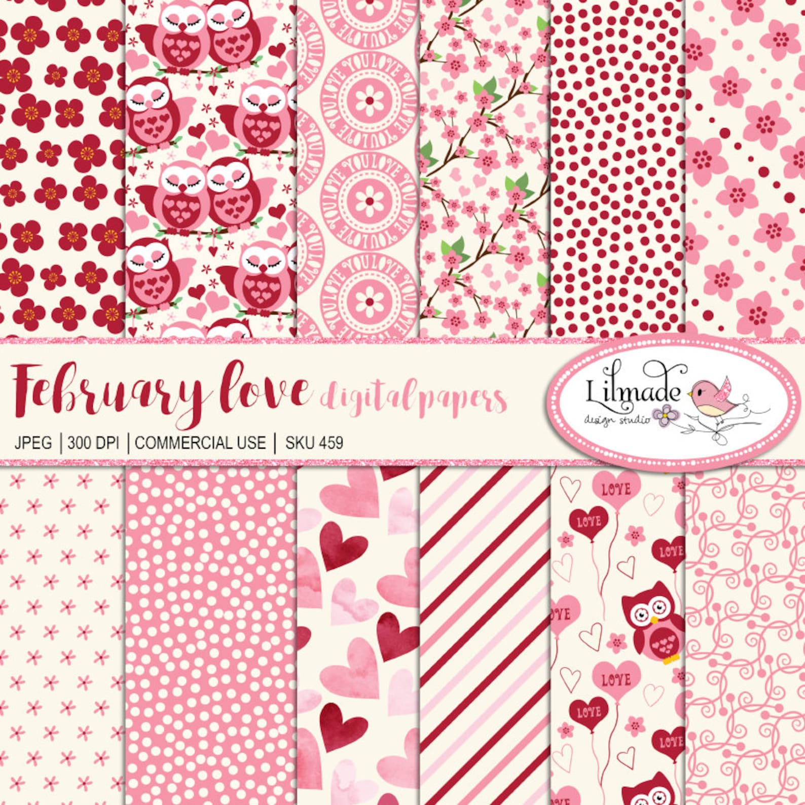 Valentine's Day digital paper for commercial use | Etsy