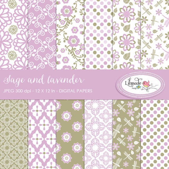 Sage and lavender digital papers scrapbook papers and | Etsy