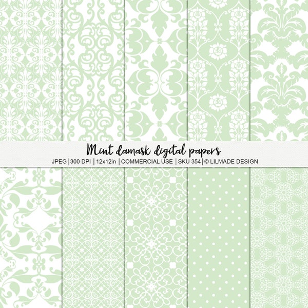 Mint Damask - Etsy