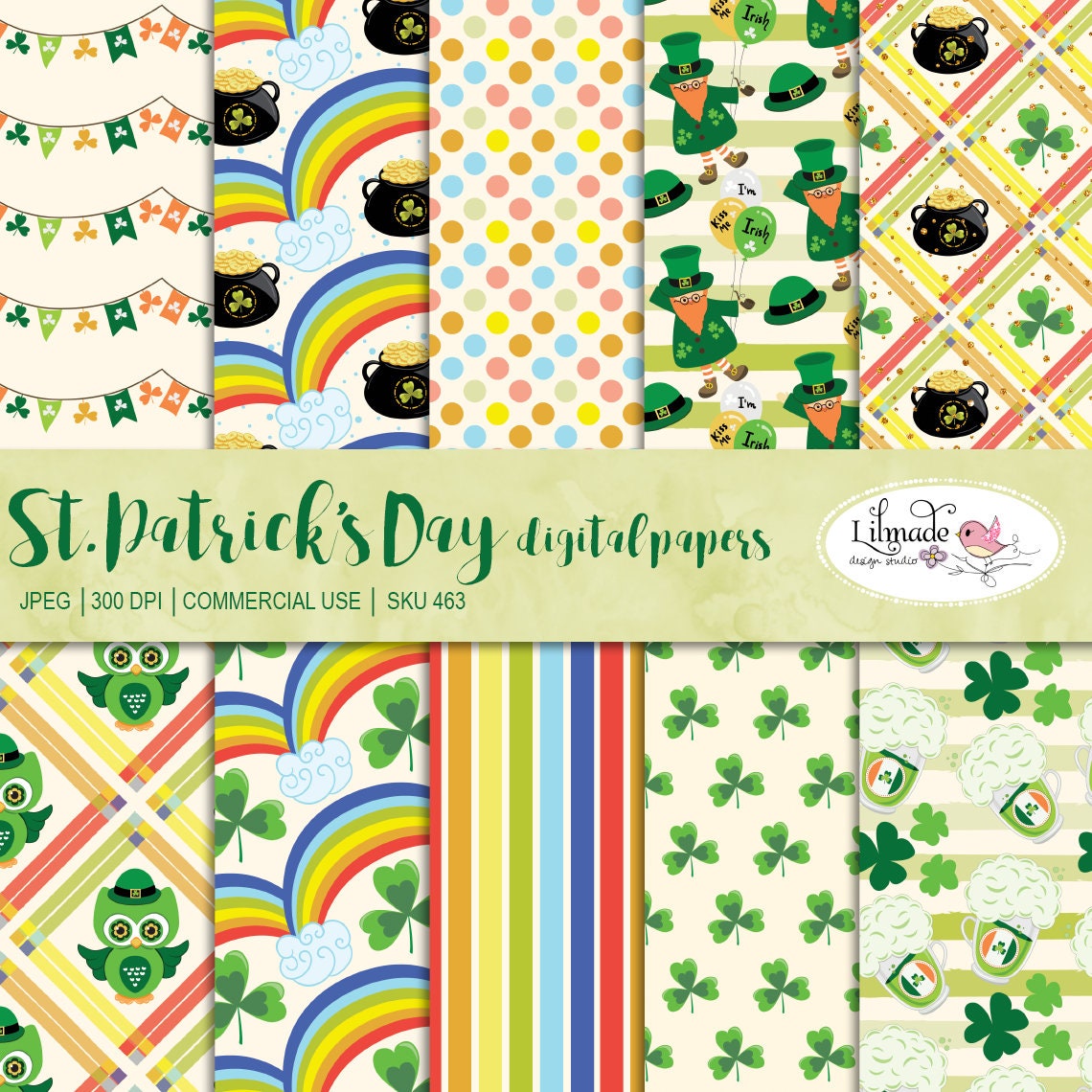St Patrick's Day Digital Paper, St Patrick's Day Scrapbook Paper ...