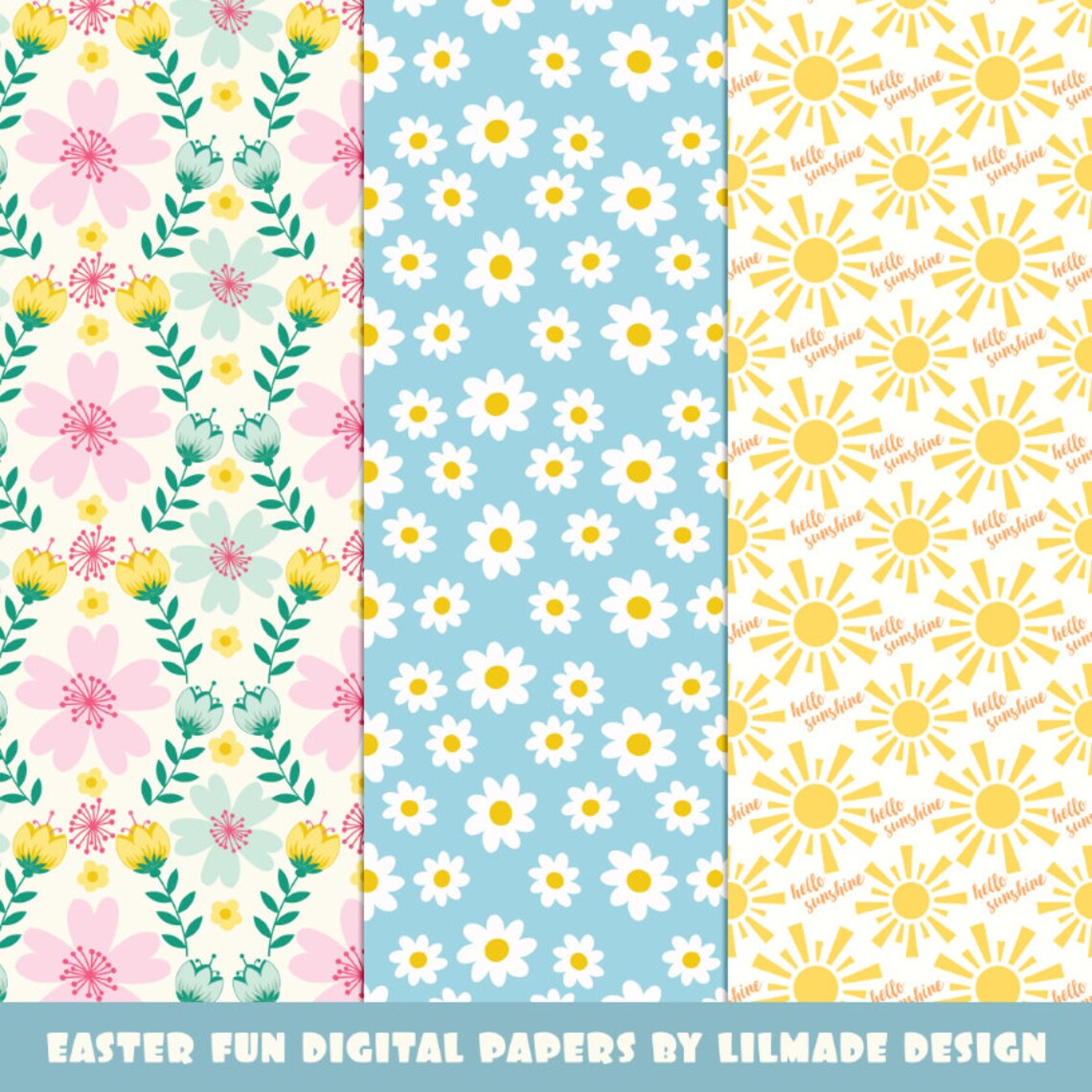 Easter Digital Paper Featuring Cute Easter Bunny Cliparts, Easter Eggs ...