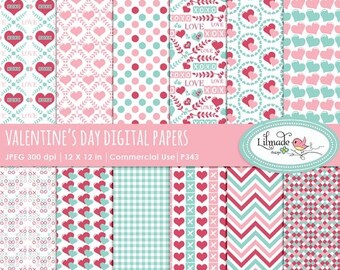 Pink Valentines Day Digital Paper Single Valentines Scrapbook