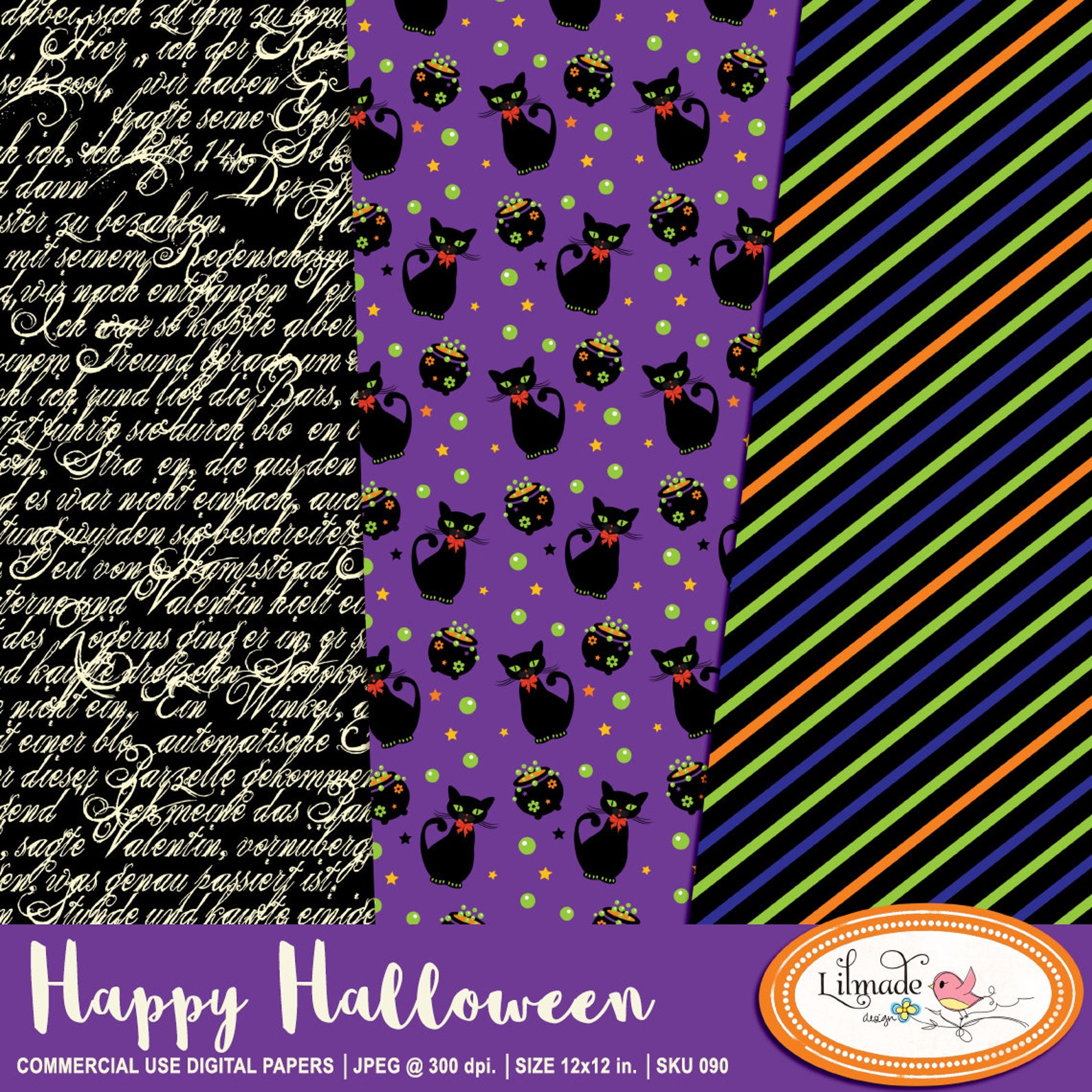 Halloween Digital Paper, Halloween Ghost Scrapbook Paper, Halloween Cat ...