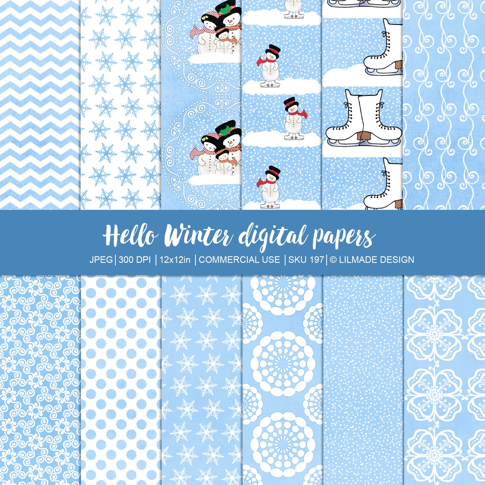 Winter Digital Paper Pack, Snow Digital Paper, Christmas Digital Paper ...