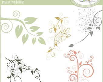 Buy Doodled Leaves Clip Art, PNG Leaf Digital Stamp Printable ...