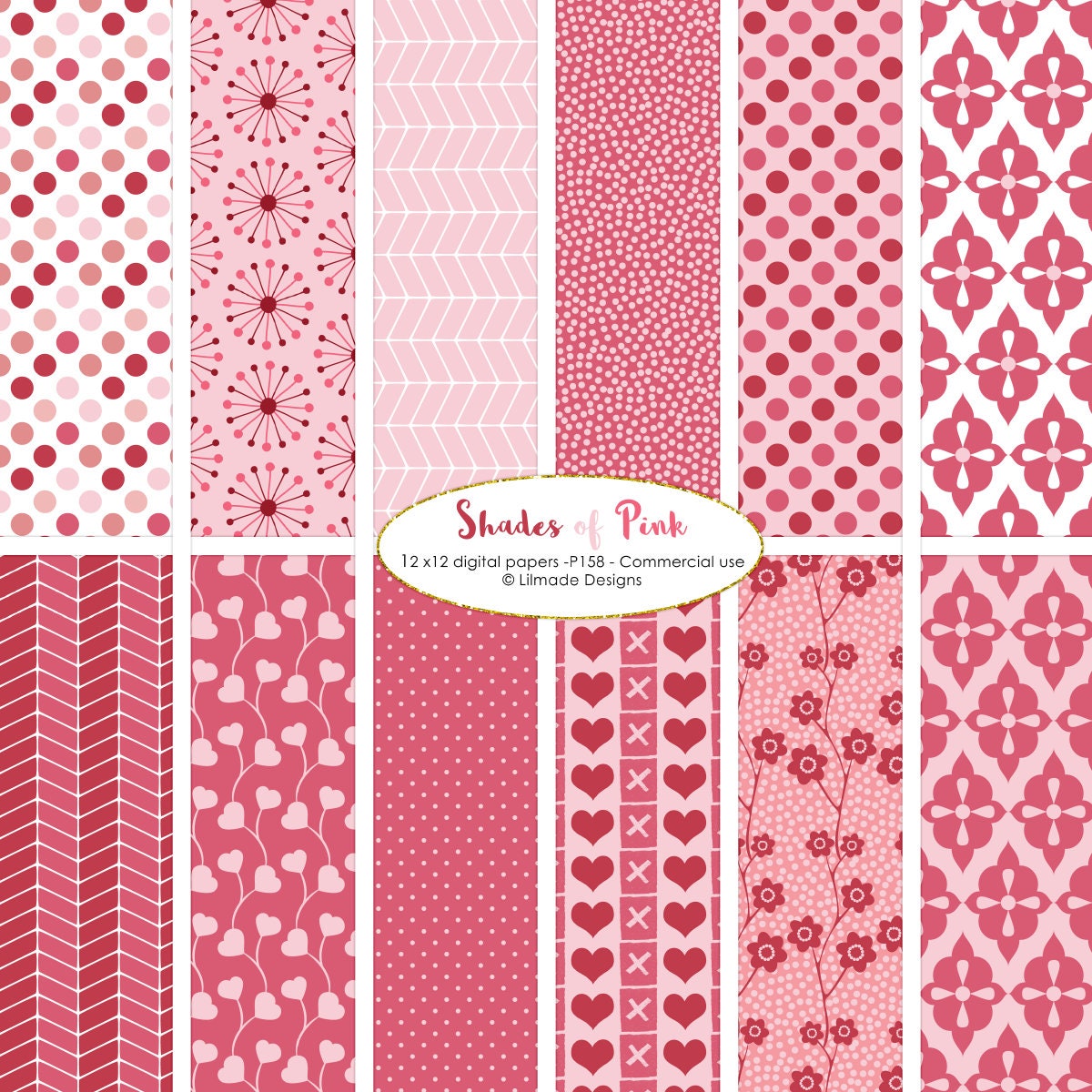 Valentine's Day Inspired Digital Paper, Shades of Pink Digital Paper ...