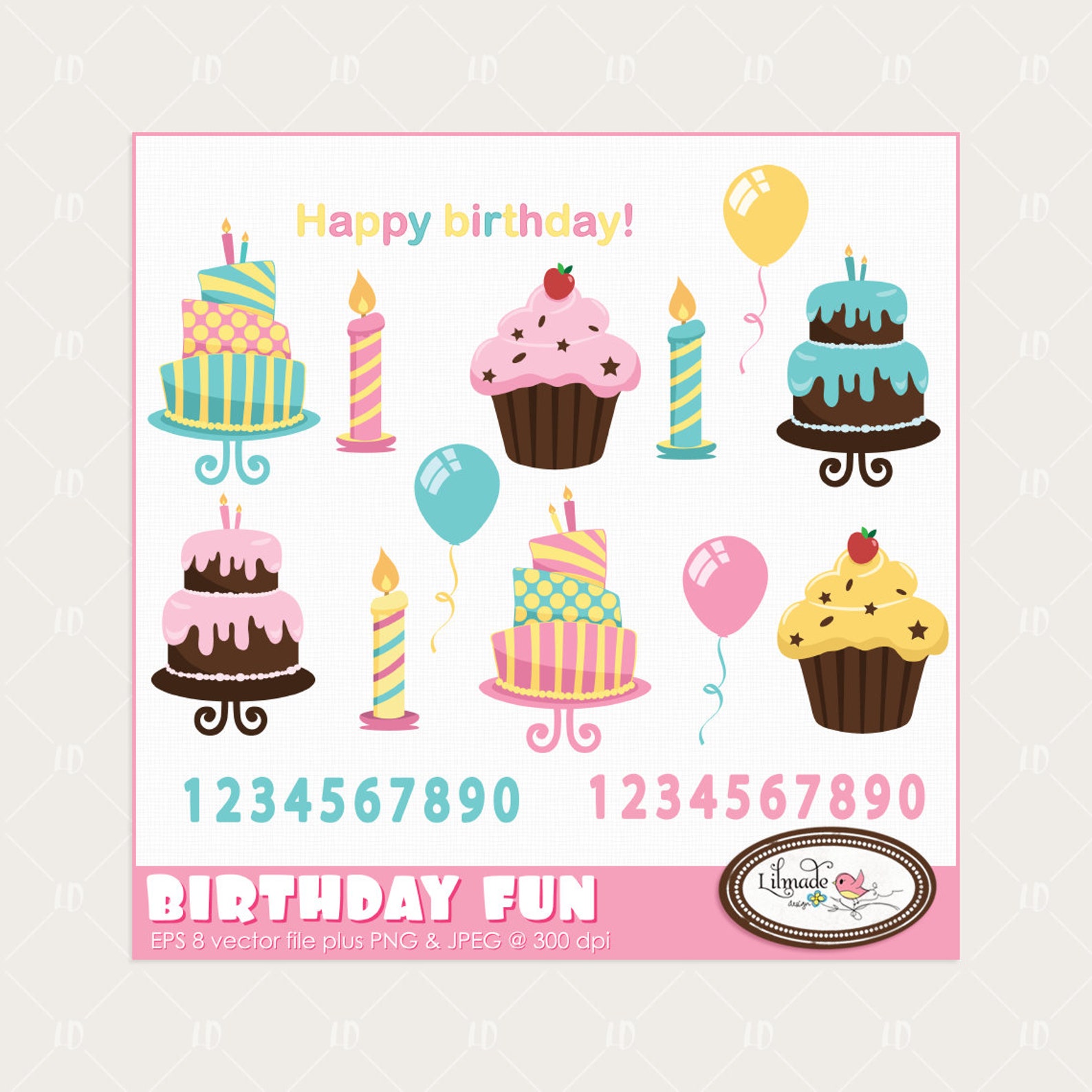 Birthday Clipart, Cake Clipart, Candle Clipart, Cupcake Clipart ...