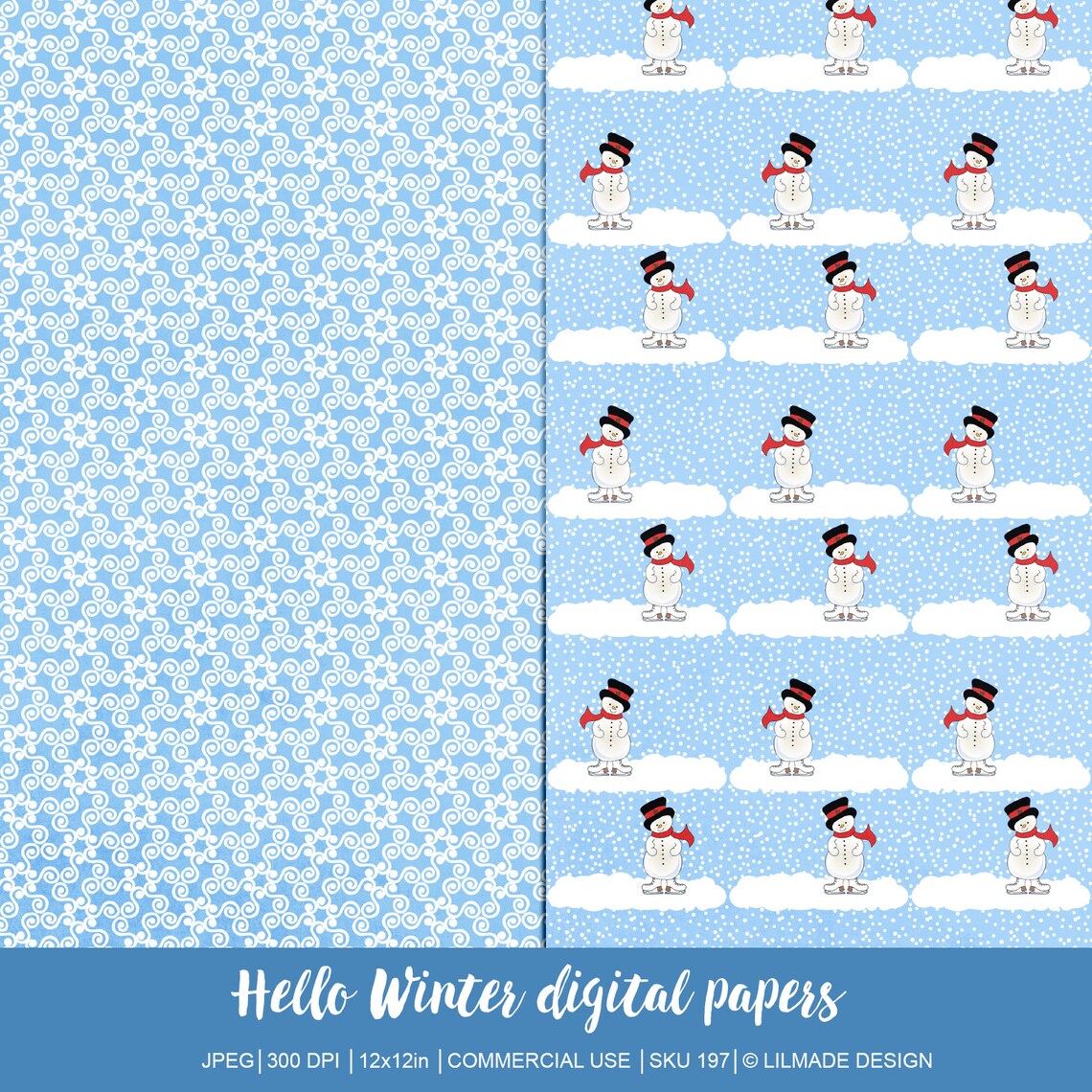 Winter Digital Paper Pack Snow Digital Paper Christmas - Etsy