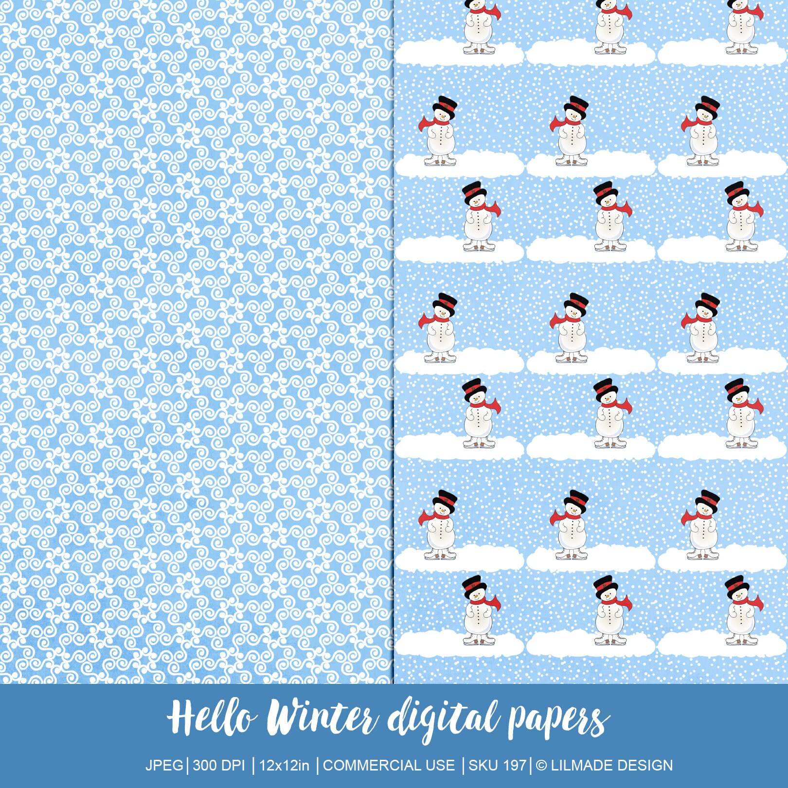Winter Digital Paper Pack Snow Digital Paper Christmas - Etsy