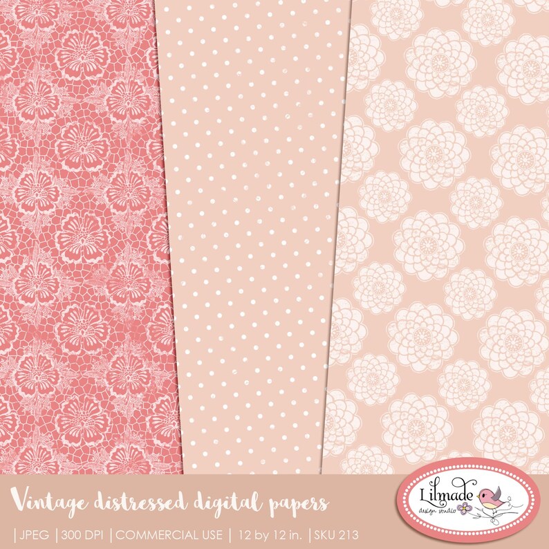 Lace Digital Paper, Vintage Paper, Damask, Distressed, Shabby ...