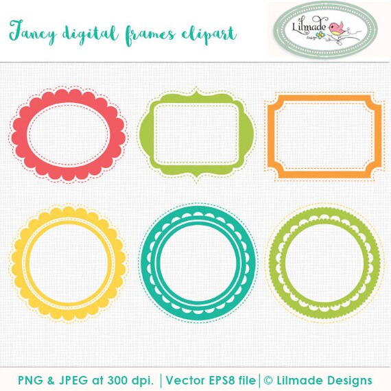 Frames clip art, vector clipart, round frames, round scallop frame ...