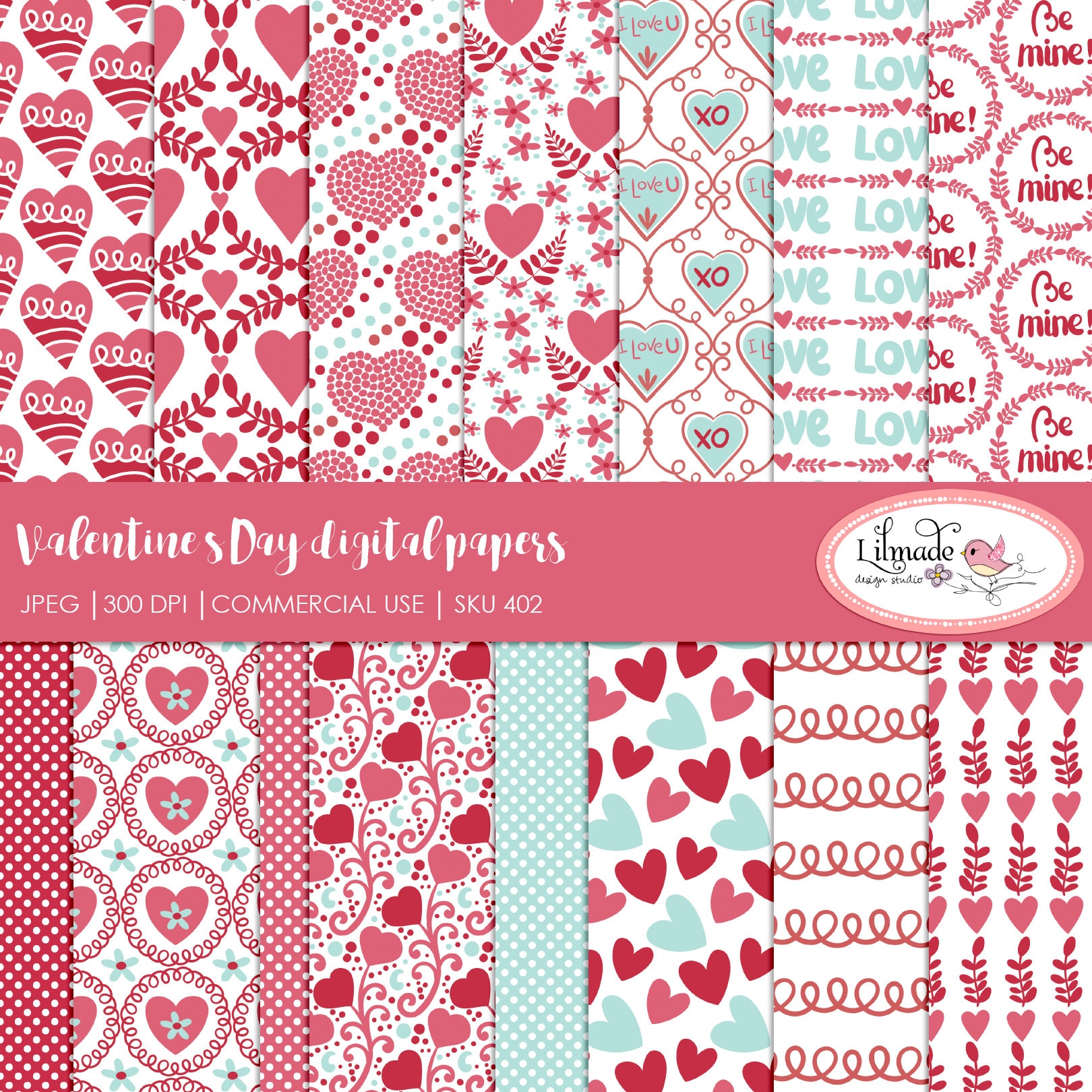 Valentine Digital Paper, Valentine Scrapbook Paper, Valentine Hearts ...