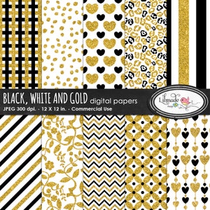 Glitter Digital Paper, Black and Gold Digital Paper, Foil Digital Paper ...