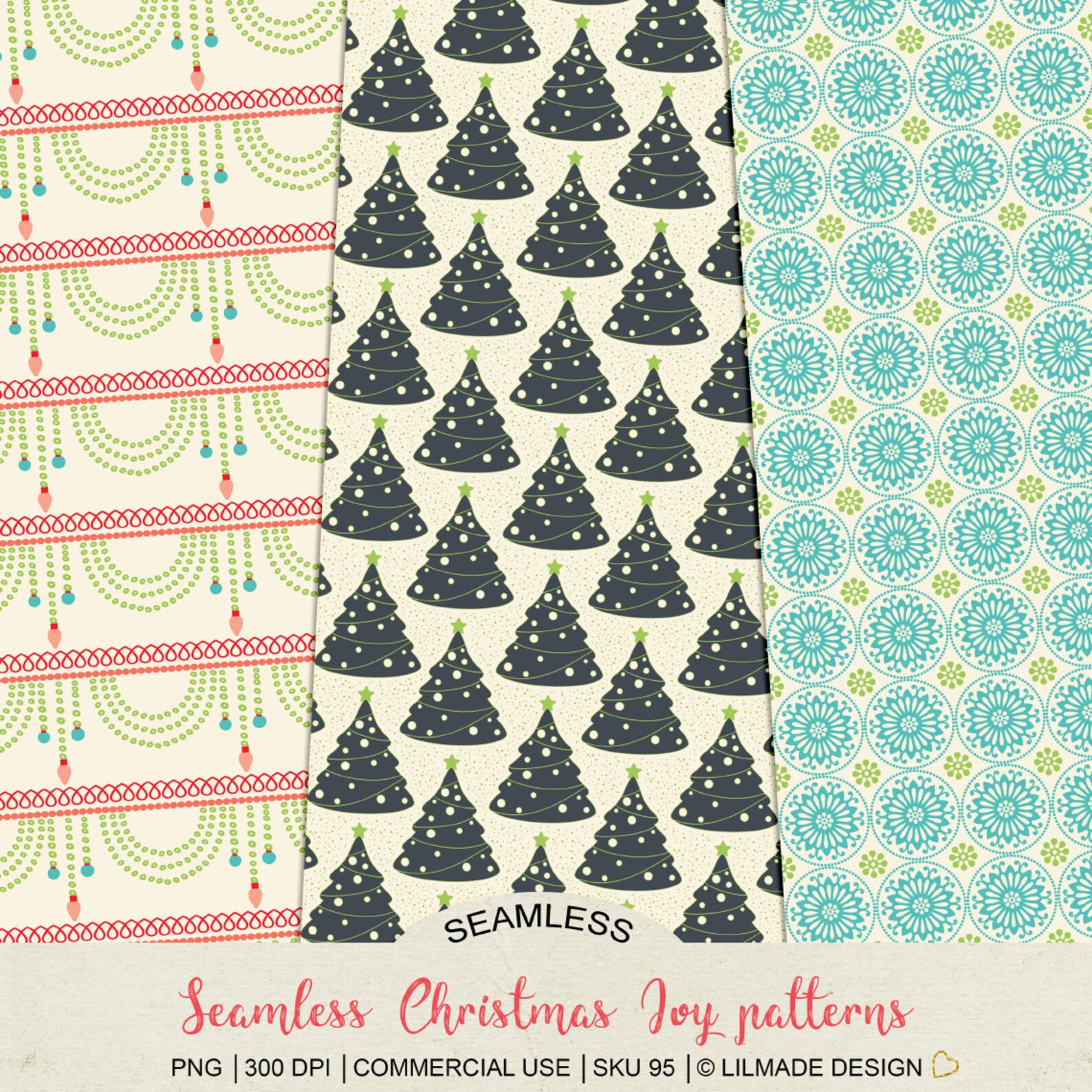 Seamless Christmas Digital Paper Pack, Christmas Lights Paper, Winter ...