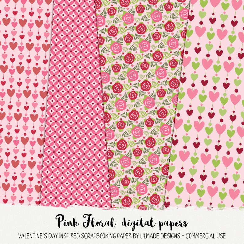 Digital paper Valentine's Day digital paper shabby rose | Etsy