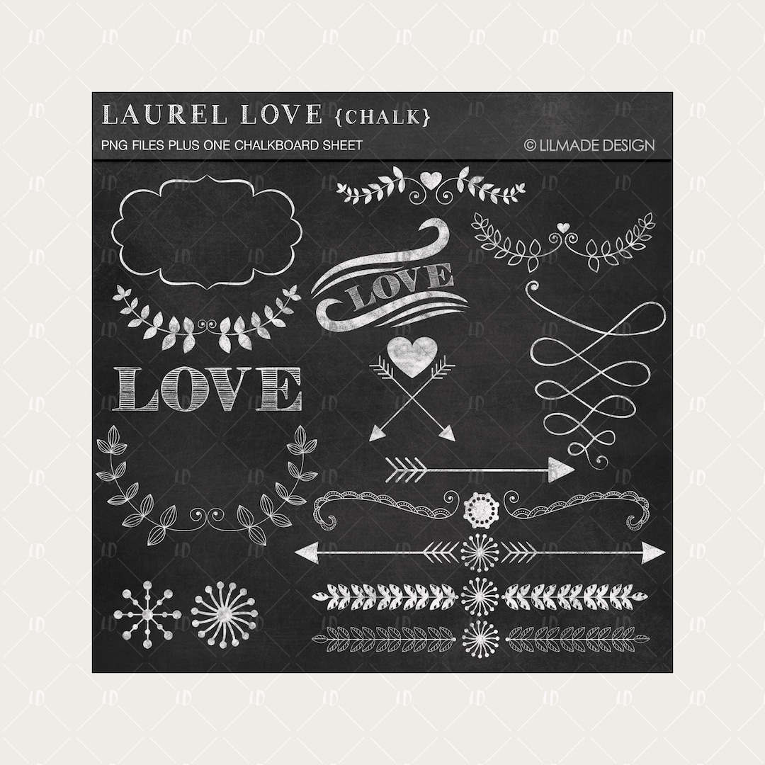 Chalkboard Clipart Featuring Hearts and Arrows, Laurel Wreaths ...