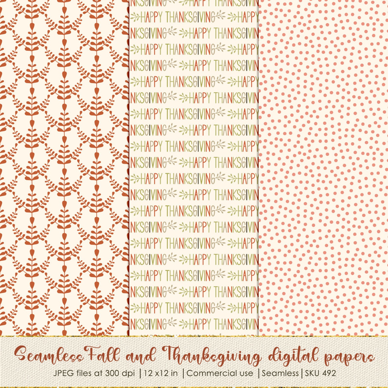 Seamless Folk Fall Digital Paper, Thanksgiving Paper, Fall Harvest ...