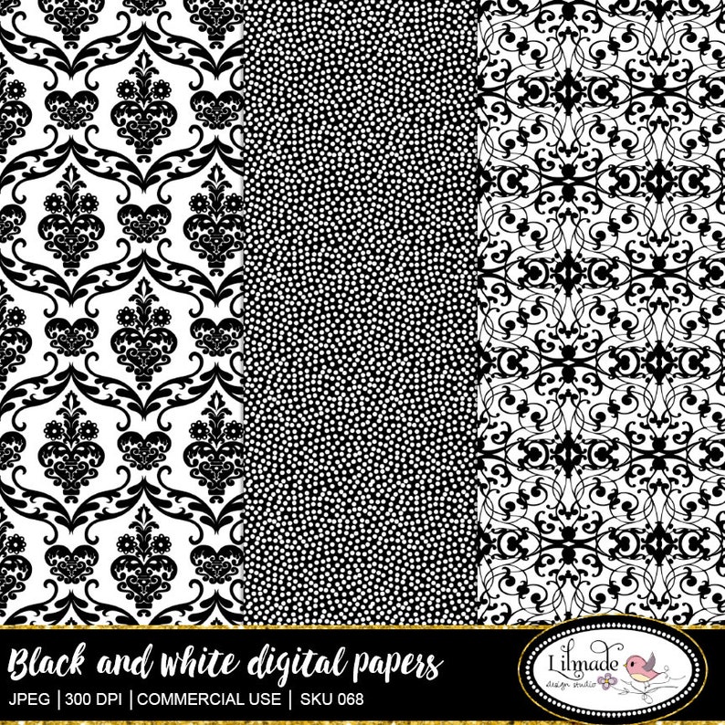 Black and White Digital Paper Featuring Stripe Paper Spotty - Etsy