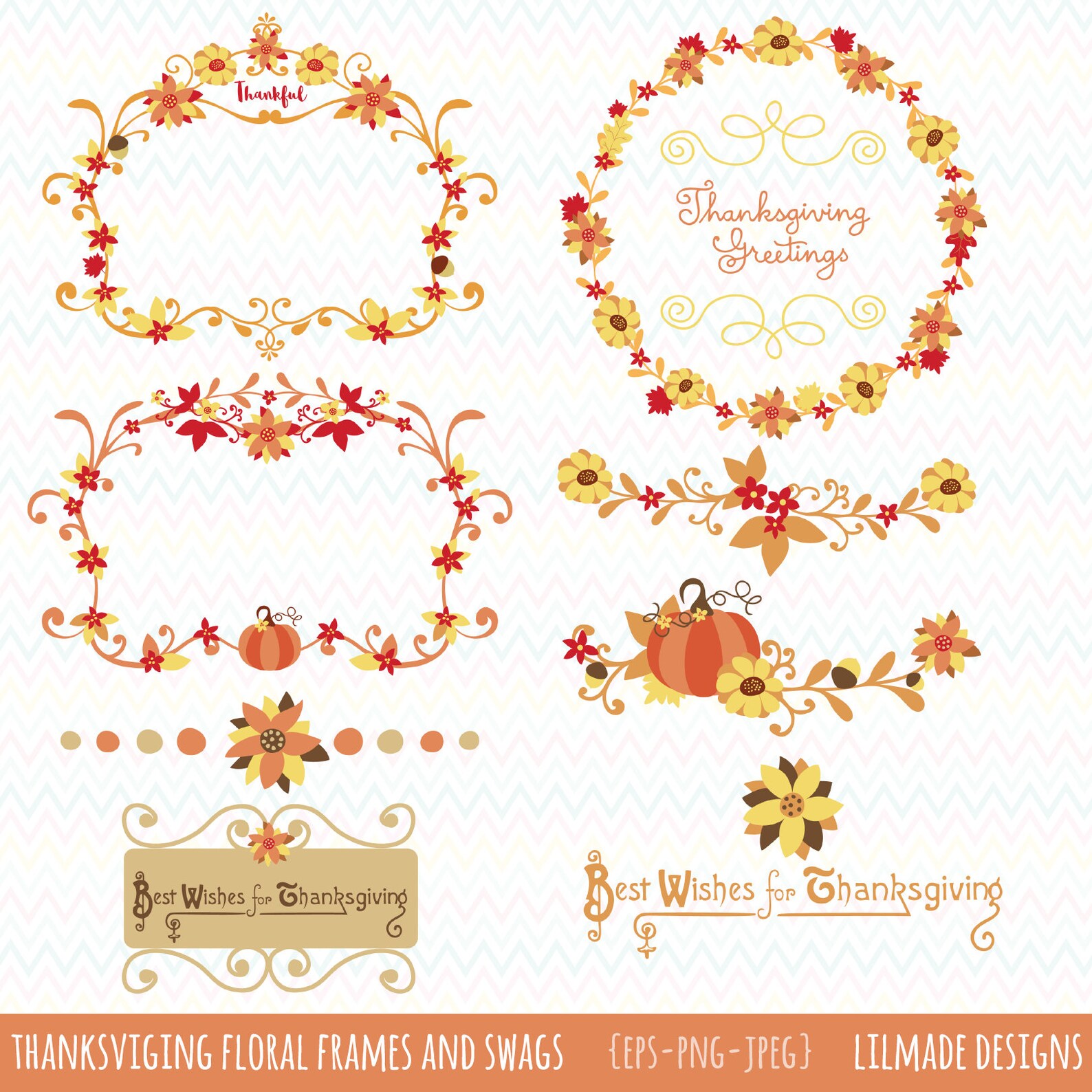 Thanksgiving Vector Clipart, Thanksgiving Wreaths, Thanksgiving Digital ...