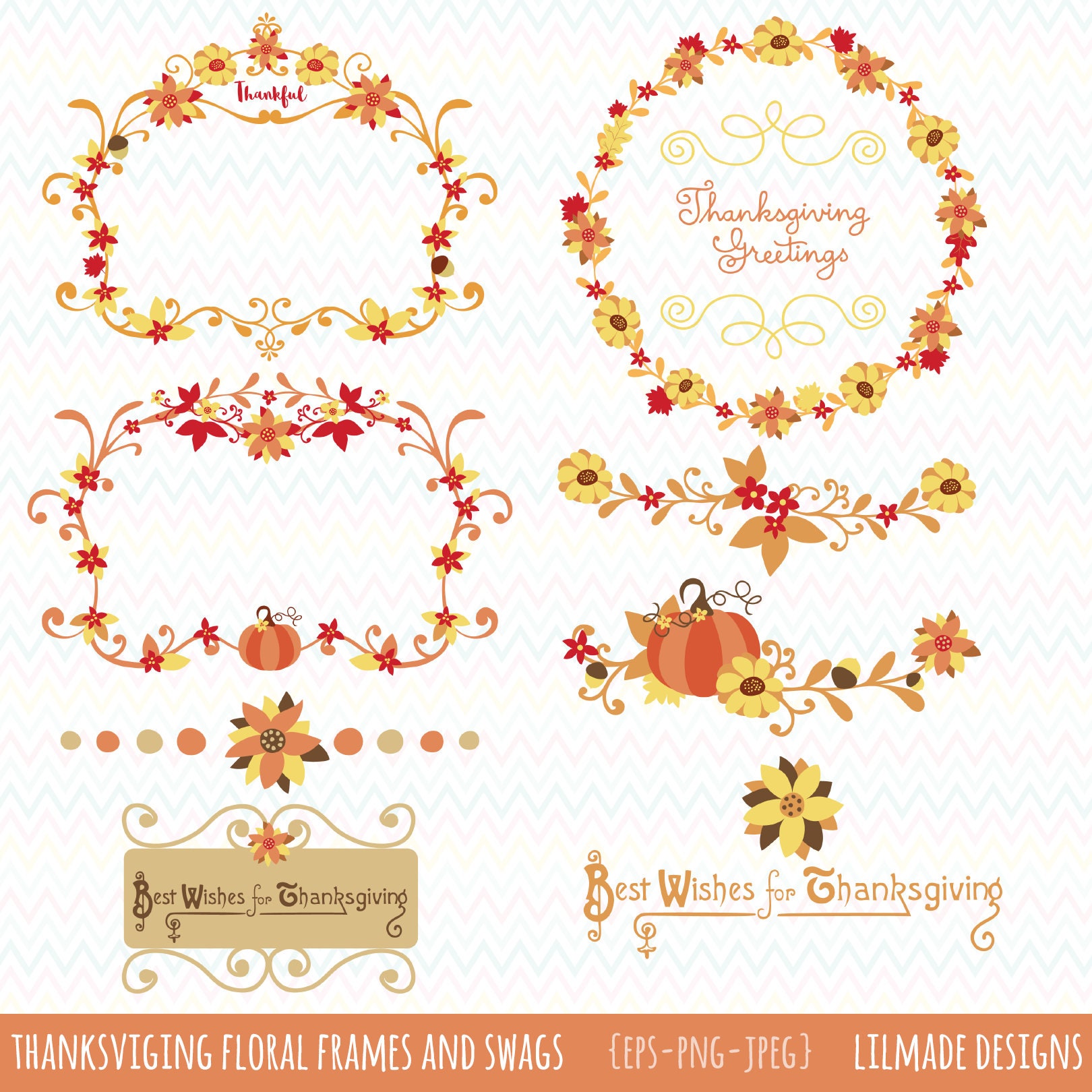 Thanksgiving Vector Clipart, Thanksgiving Wreaths, Thanksgiving Digital ...