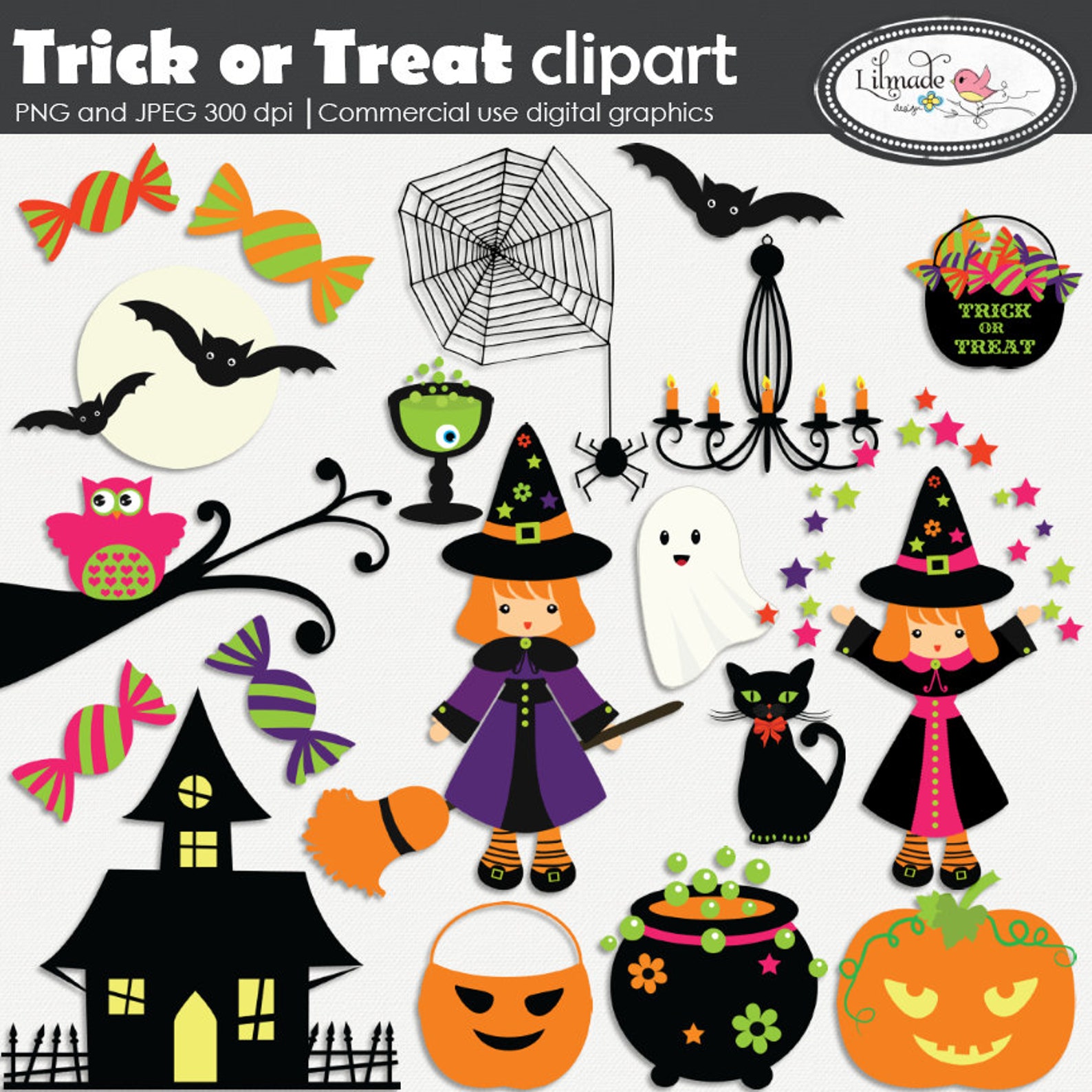 Halloween Clipart Trick or Treat Clipart Cute Halloween | Etsy