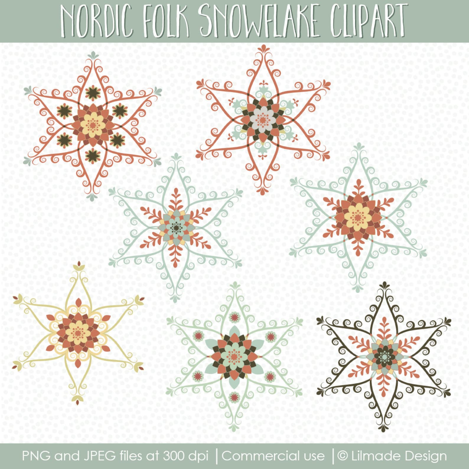 Nordic Snowflakes Clipart, Christmas Clipart, Winter Clipart ...