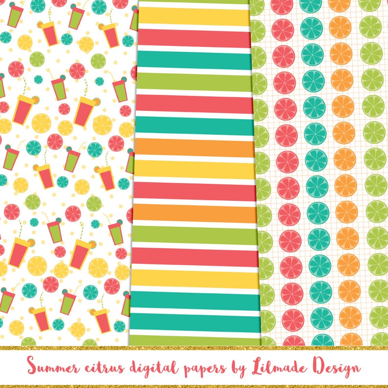 Summer Citrus Digital Paper Digital Scrapbook Papers Fruit - Etsy