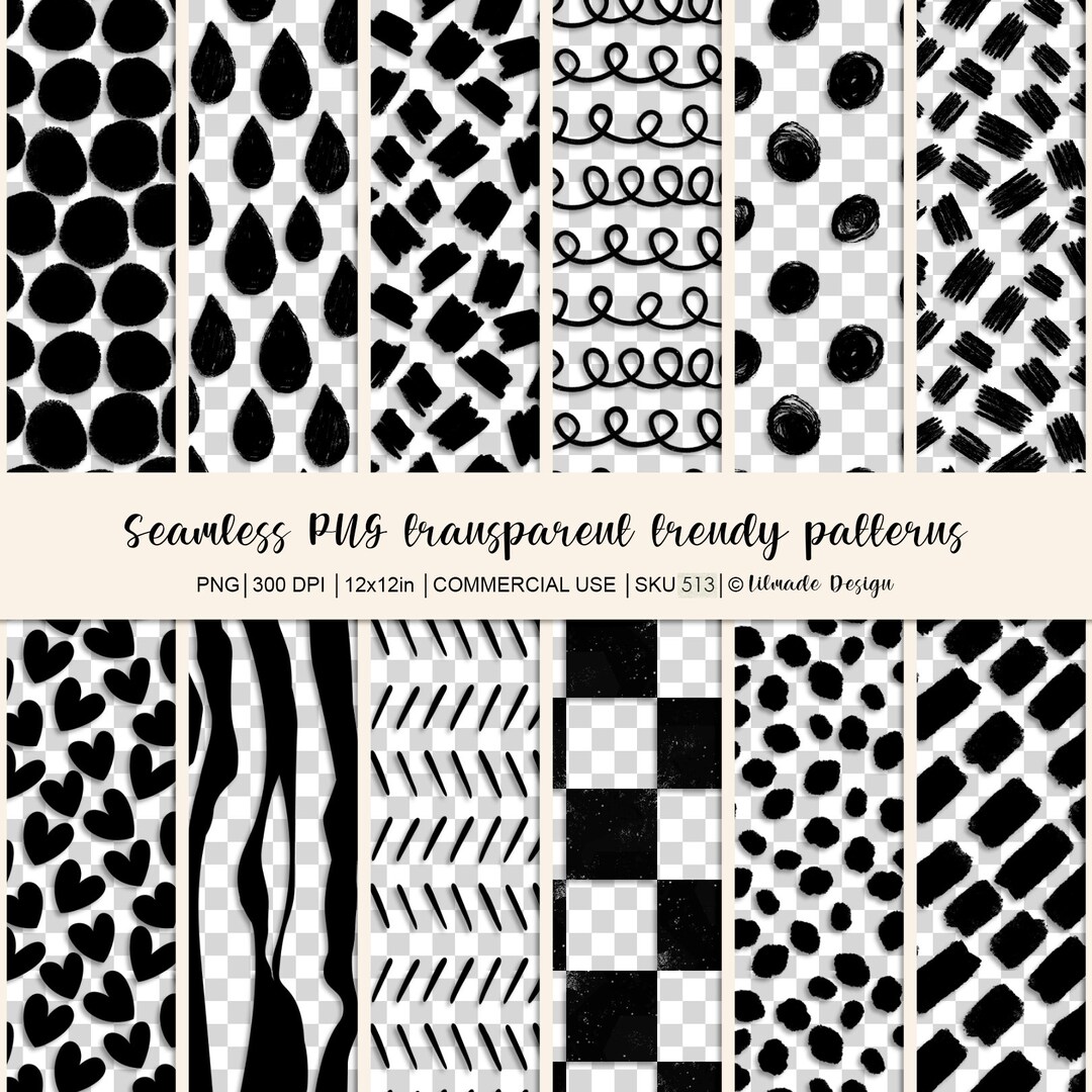 Seamless Pattern Overlays, Black and White PNG, Paper Templates ...