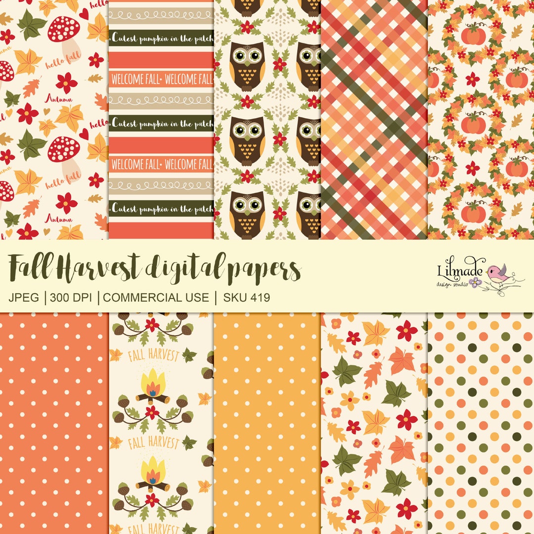 Fall Digital Paper, Autumn Harvest Paper, Fall Harvest Backgrounds ...