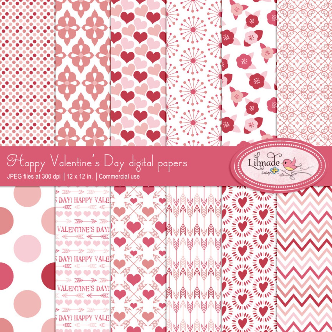 Valentine Digital Paper, Hearts and Arrows Paper, Shabby Rose Digital ...