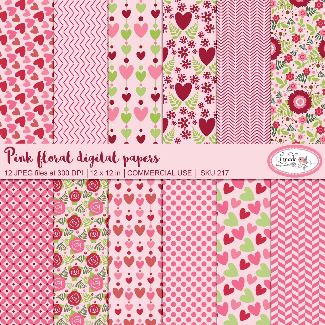 Digital Paper, Valentine's Day Digital Paper, Shabby Rose Digital Paper ...