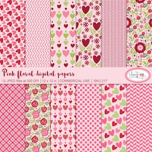 Digital Paper, Valentine's Day Digital Paper, Shabby Rose Digital Paper ...