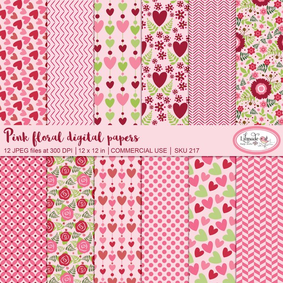 Digital paper, Valentine's Day digital paper, shabby rose digital paper ...