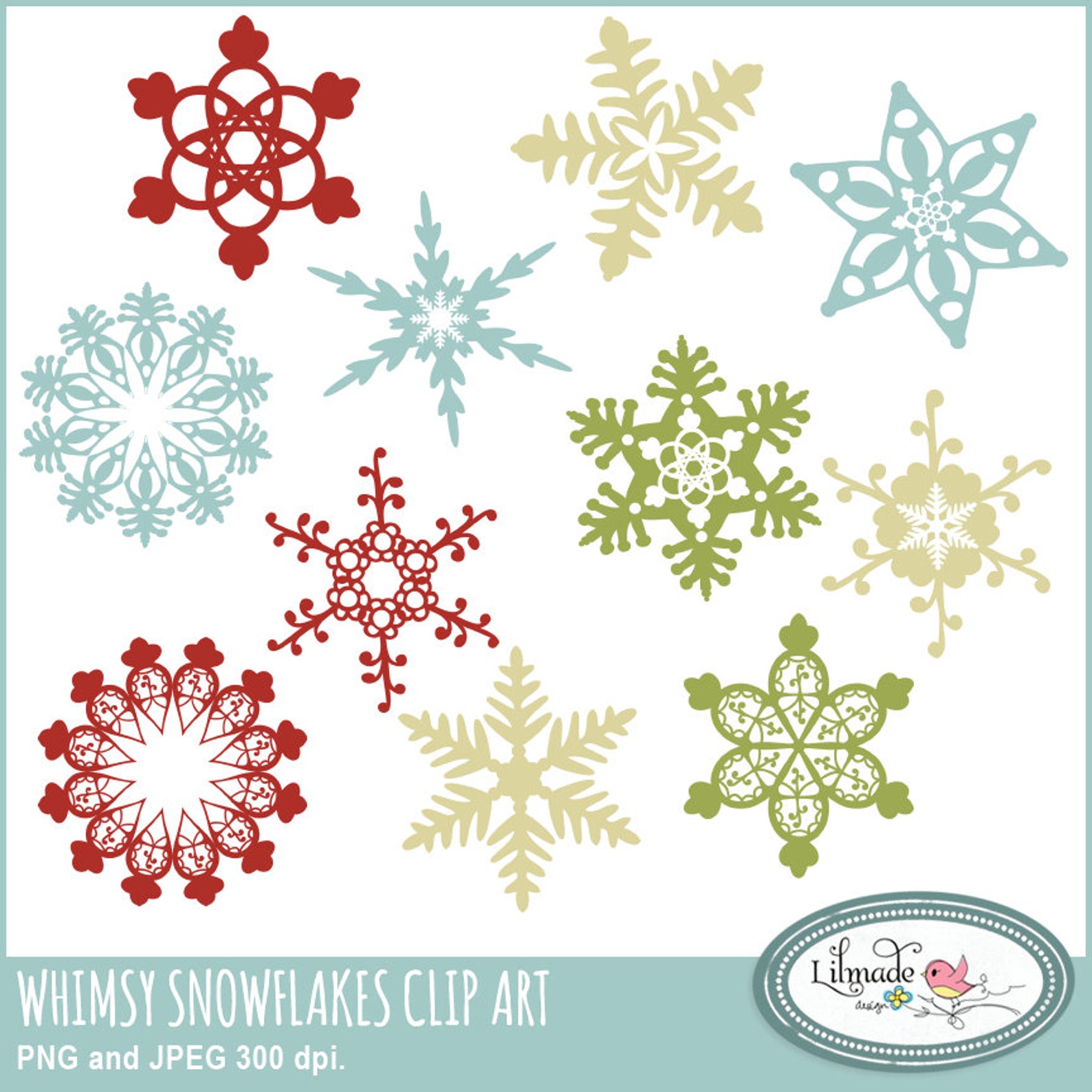 Snowflake Clip Art, Winter Clip Art, Christmas Clip Art, Whimsy ...