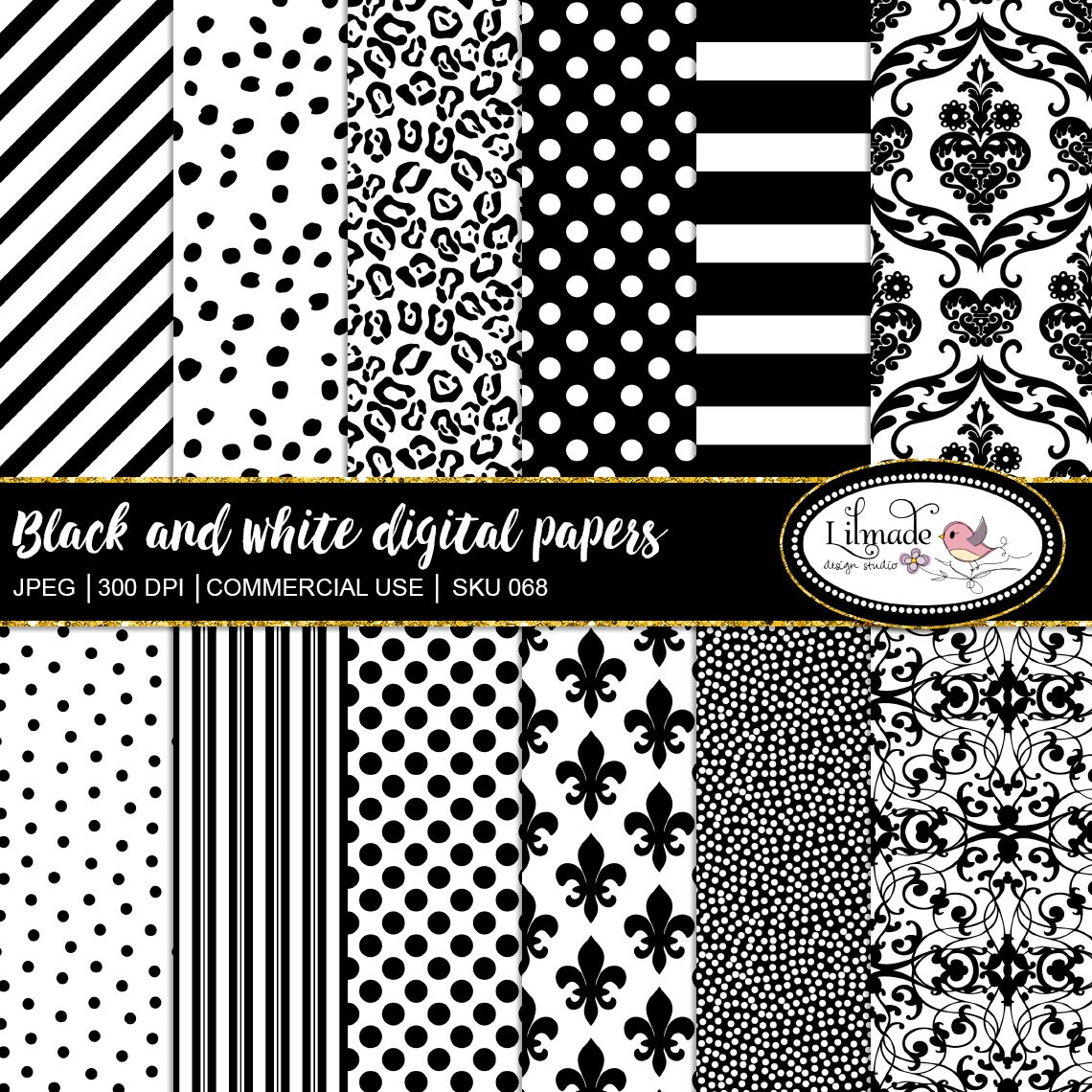 Black and White Digital Paper Featuring Stripe Paper Spotty - Etsy