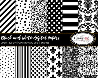 Black & White Digital Paper Pack With Stripes Damask Chevrons - Etsy