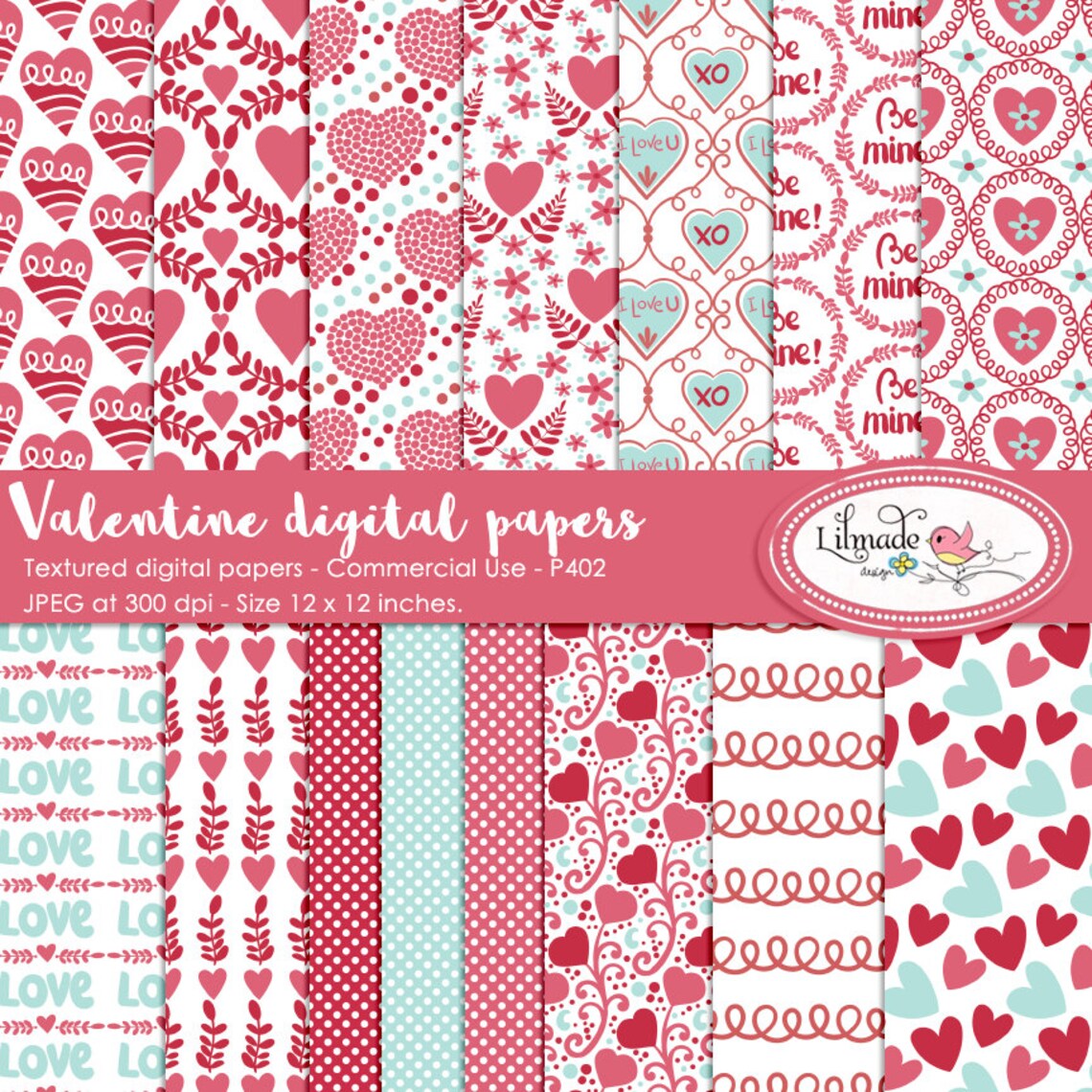 Valentine Digital Paper Valentine Scrapbook Paper Valentine - Etsy