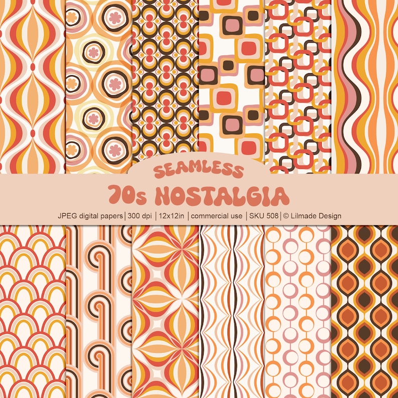 70s Backgrounds, 70s Seamless Digital Paper, Retro, Mid-century ...