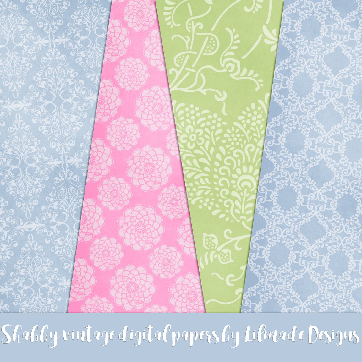 Shabby Vintage Digital Paper Featuring Damask Designs in Pastel Colors ...